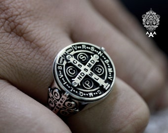 Exorcism Ring St.Benedict Exorcism Ring Silver 925 Ring Medal On Side No Hole Engraving Inside