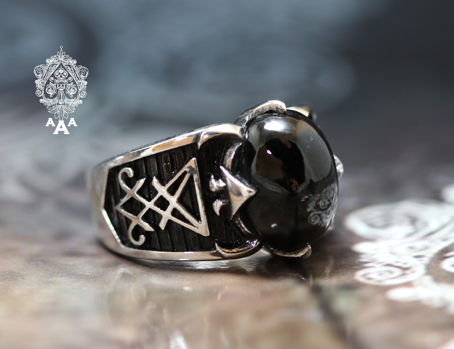 Lucifer Ringlucifer Onyx Ring Ring With Onyx Sterling Silver | Etsy