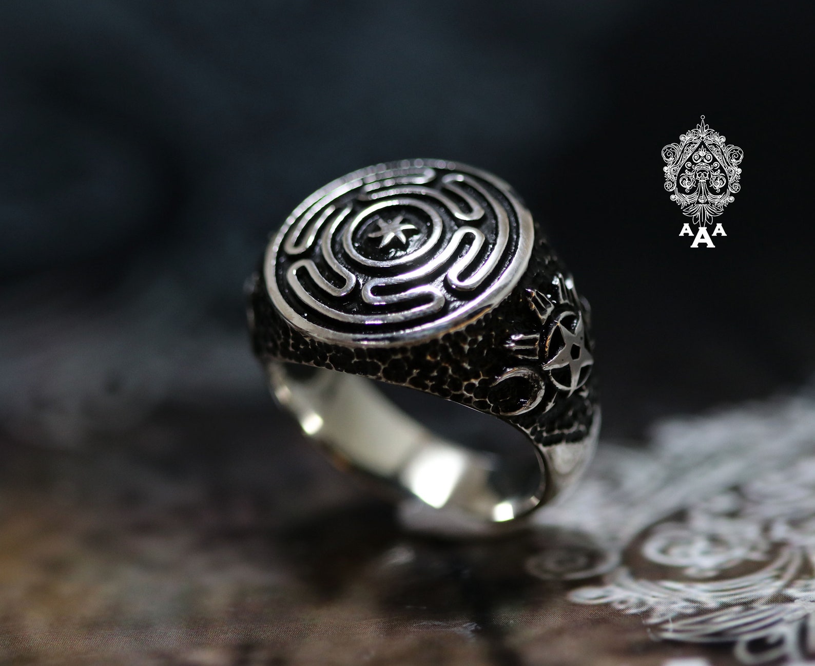 Hecate's Wheel Ring Hecate Ring Sterling Silver 925 Black. - Etsy
