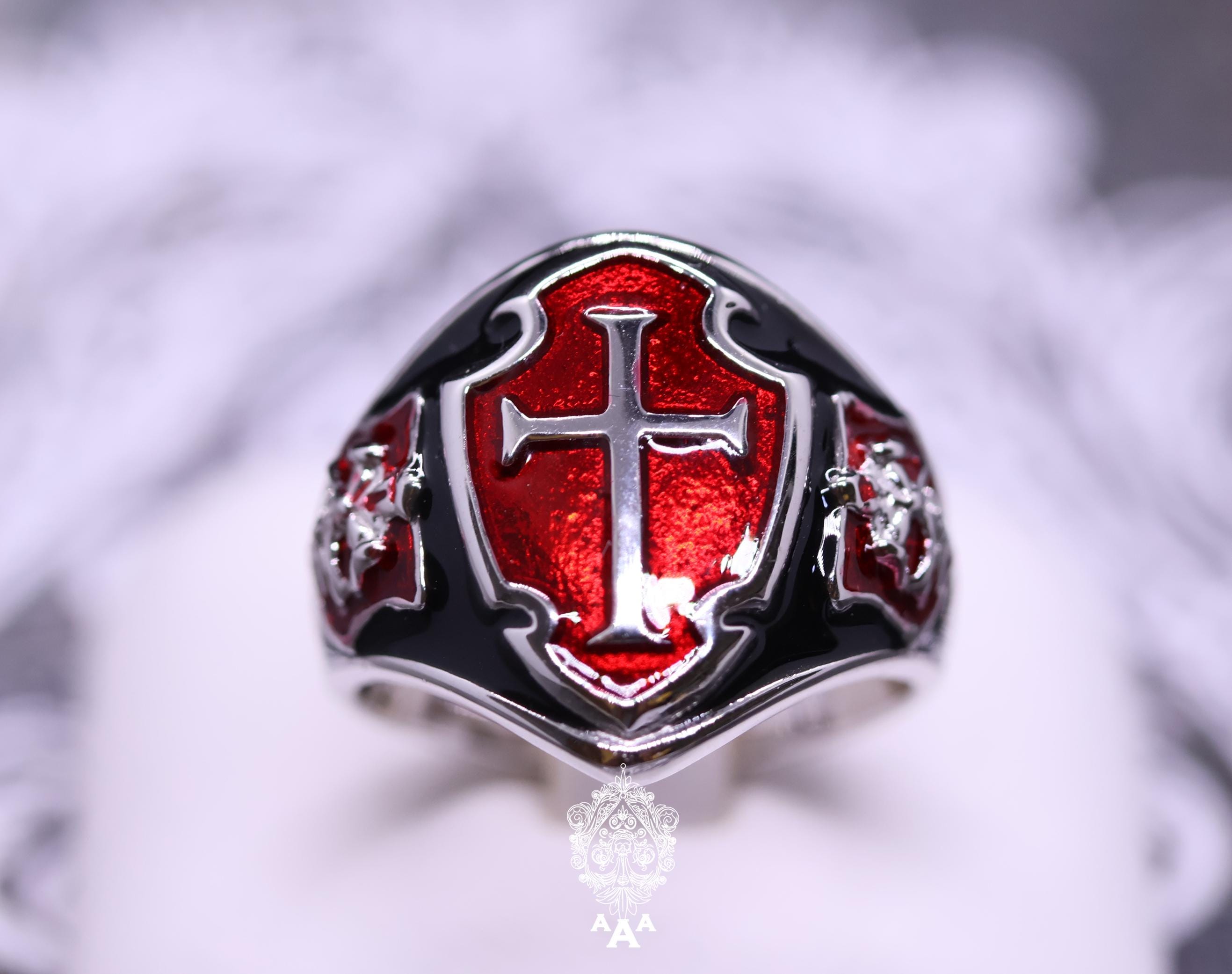 Red Black Templar Cross Ring Templar Accessory Silver 925 or Brass - Etsy