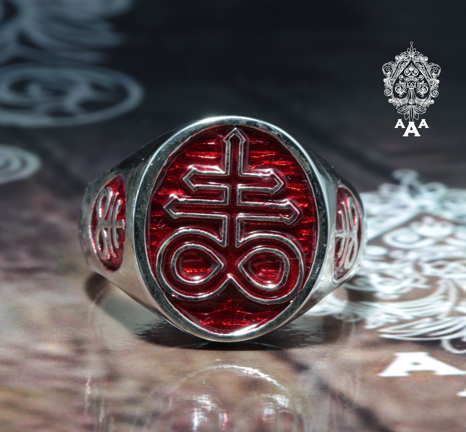 Satanic Cross Ring,brimstone Ring,red Enamel, Sterling Silver 925. - Etsy