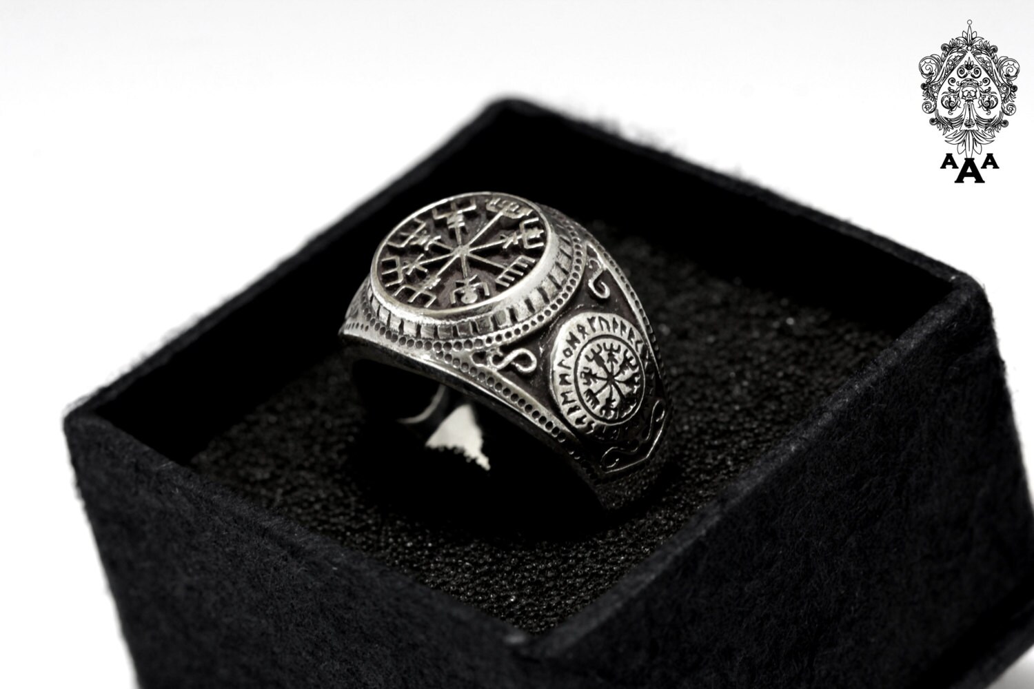 Vegvisir Silver Ring, Vegvisir Viking Sigil, Sterling Silver 925, Black ...