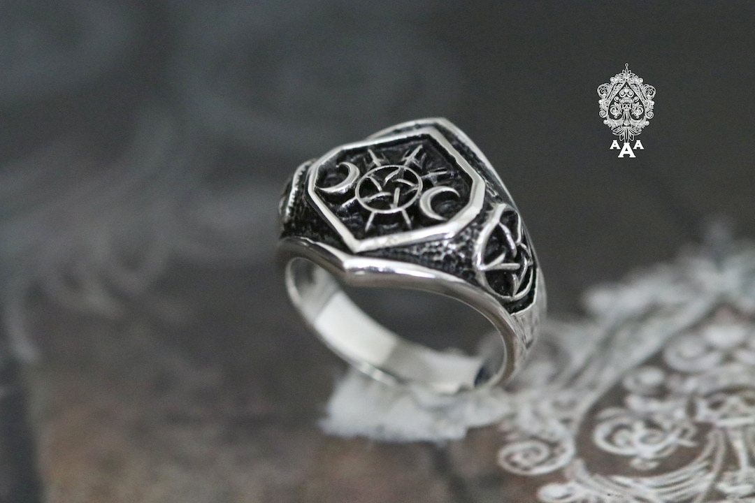 Wicca Triple Goddess Ring Hecate Moon Ring Triple Moon Ring Sterling ...