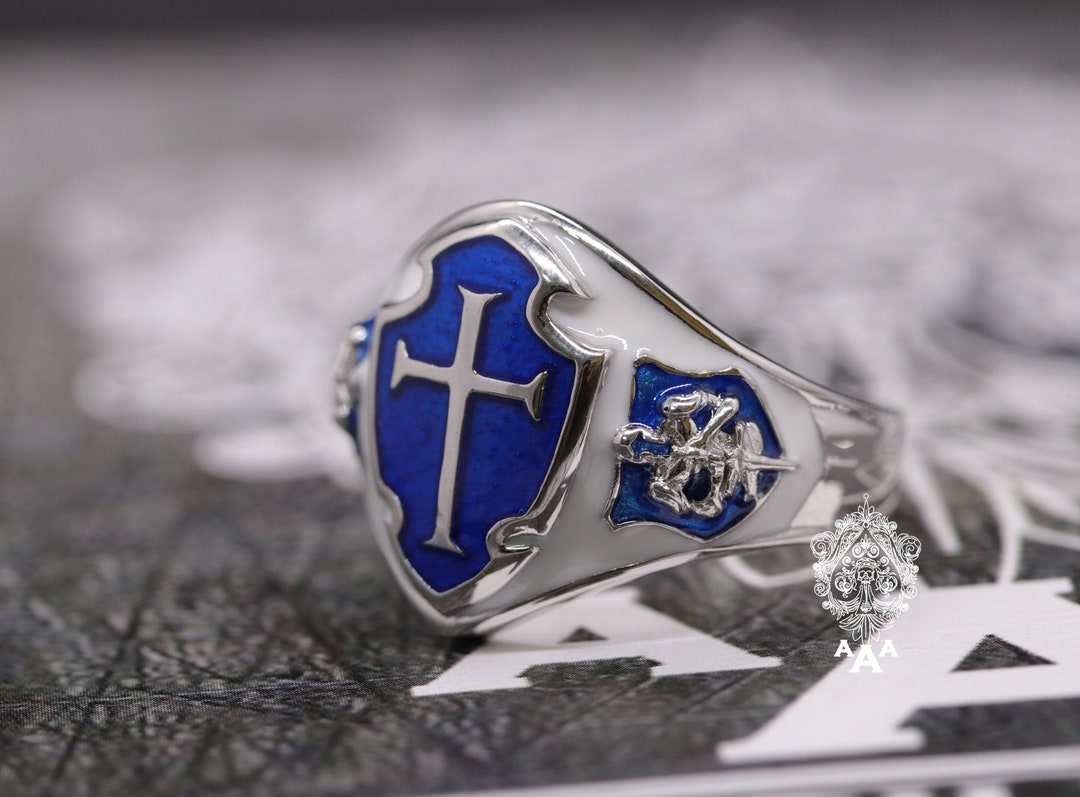 Knight Templar Cross Ring Knight Cross Blue Ring Silver Cross Ring ...