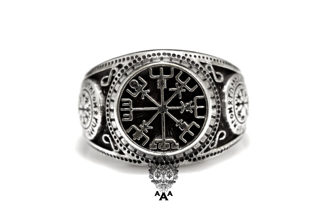 Vegvisir Silver Ring, Vegvisir Viking Sigil, Sterling Silver 925, Black ...
