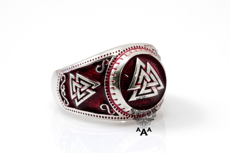 Valknut Viking Signet Ring Silver Valknut Viking Ring Red - Etsy