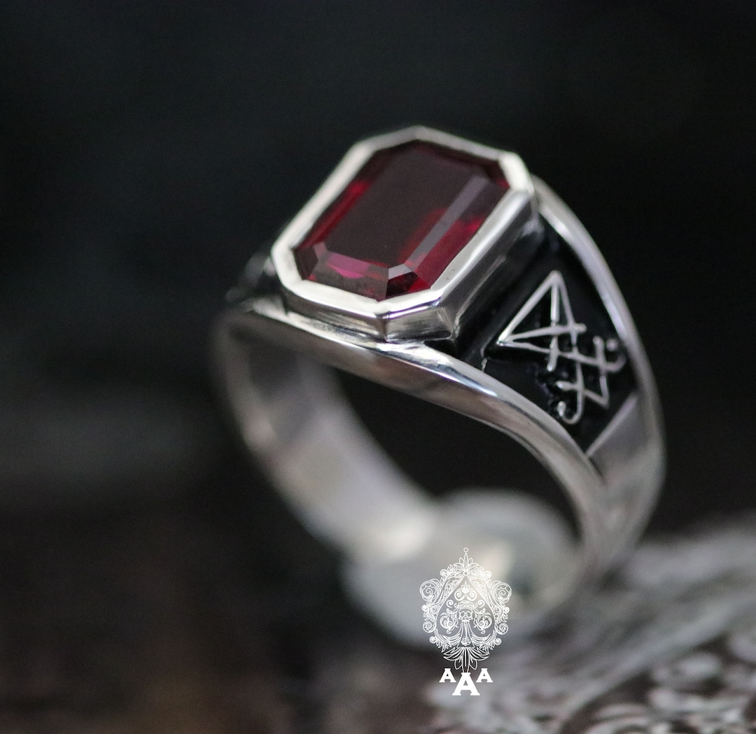 Lucifer Ring Sigil of Lucifer Sterling Silver Lucifer Ring With Red CZ ...