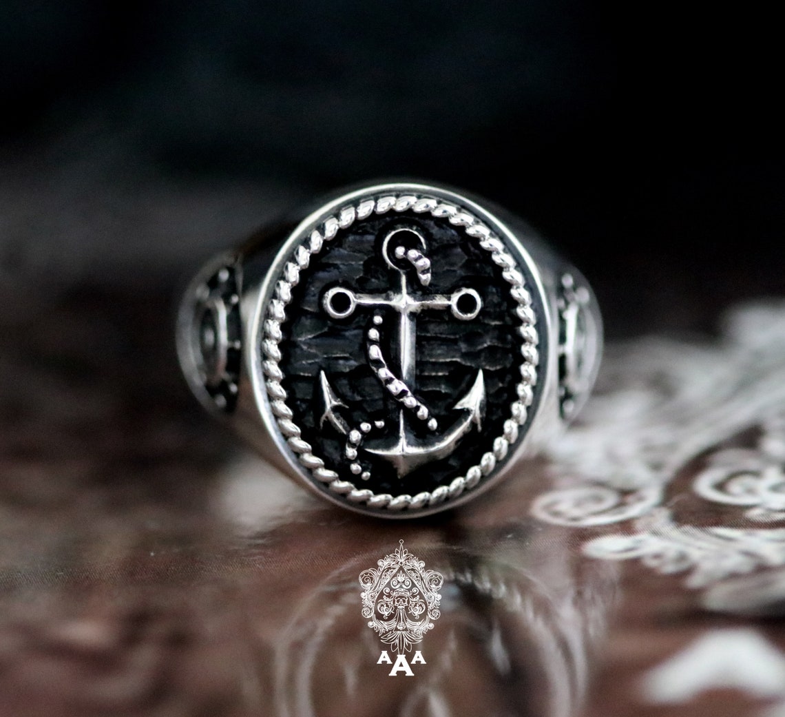 Anchor Ring,silver Seaman Ring,silver Ring,sterling Silver 925 Black ...