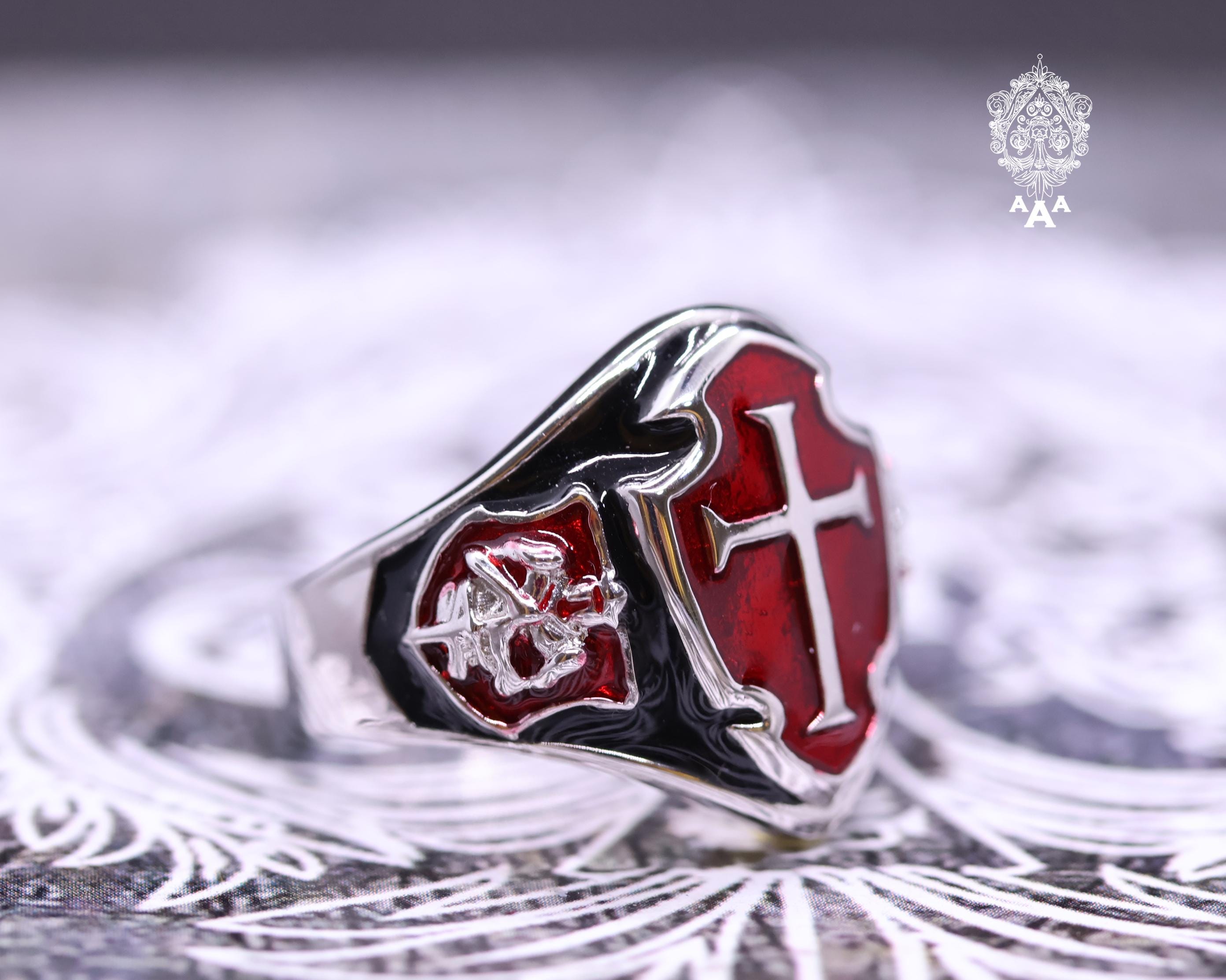 Red Black Templar Cross Ring Templar Accessory Silver 925 or Brass - Etsy