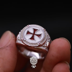Knights Templar Cross Ring Cross Ring Silver Cross Ring Red Cross Ring ...