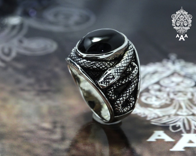 Snake Onyx Ring,onyx Ring,snake Ring,snake Eyes Ring,onyx Silver Ring ...
