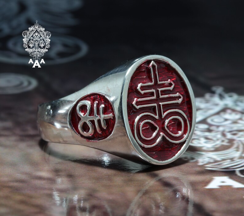 Satanic Cross Ring,brimstone Ring,red Enamel, Sterling Silver 925. - Etsy