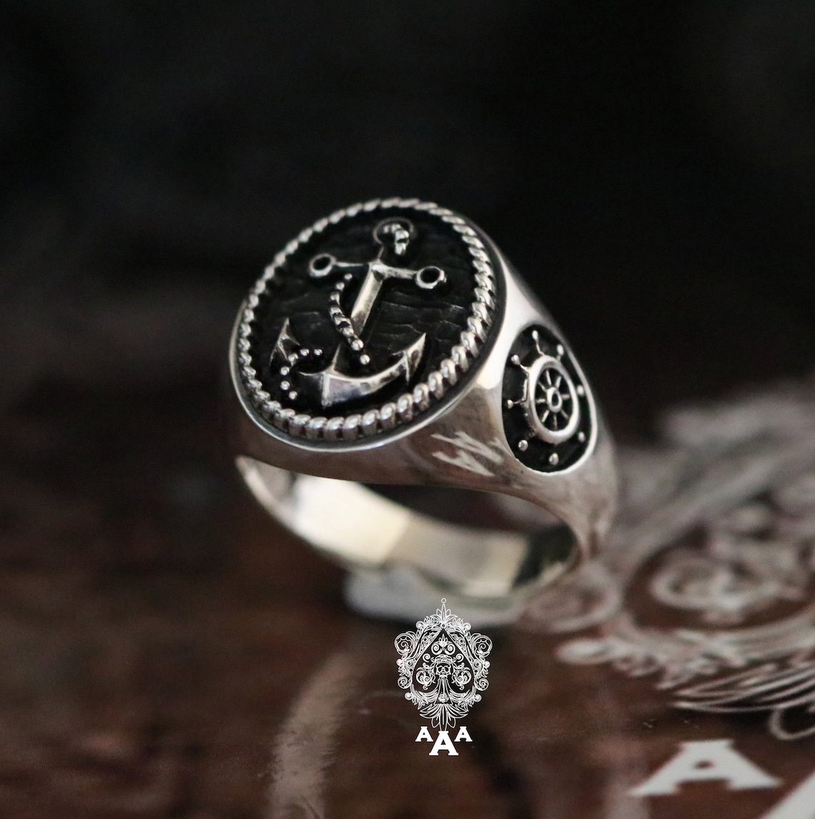 Anchor Ring,silver Seaman Ring,silver Ring,sterling Silver 925 Black ...