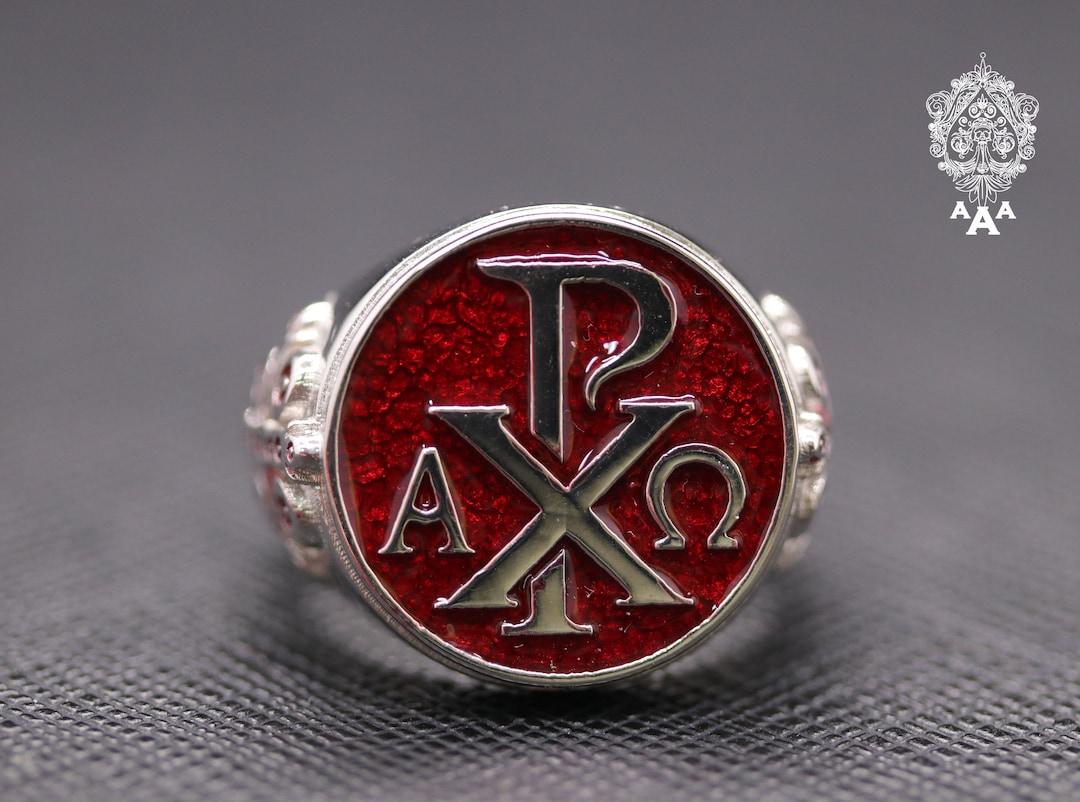 Alpha Omega Ring Silver Ring Silver 925 Alpha Omega Ring Red Enamel Chi ...