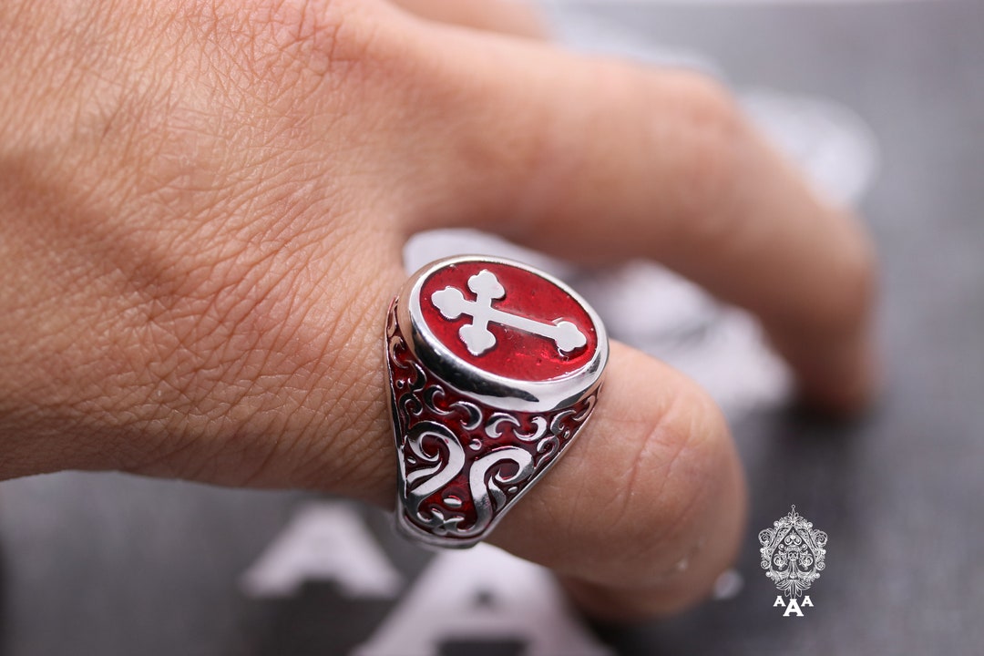 Cross Ring Silver Cross Ring 925 Silver Ring Cross Ring in Red White ...
