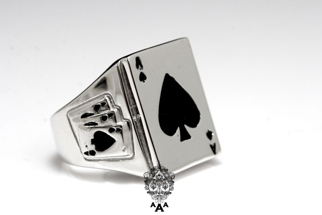 Ace Card Ring, Triple Ace Beside, Fashion Men's Silver Ring,925 ...