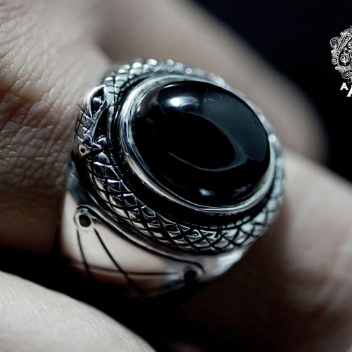 Lucifer Onyx Ring Silver Snake Ring With Onyx Sterling Silver - Etsy