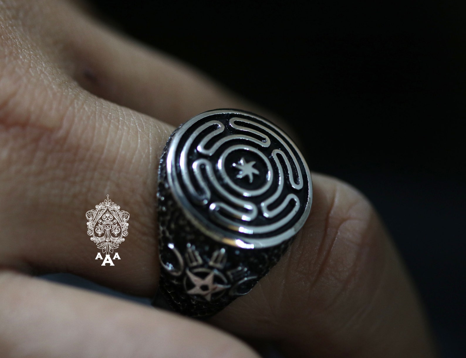 Hecate's Wheel Ring Hecate Ring Sterling Silver 925 Black. - Etsy