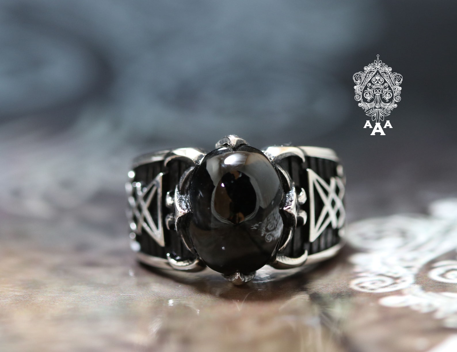 Lucifer Ring,lucifer Onyx Ring Ring With Onyx Sterling Silver 925. - Etsy