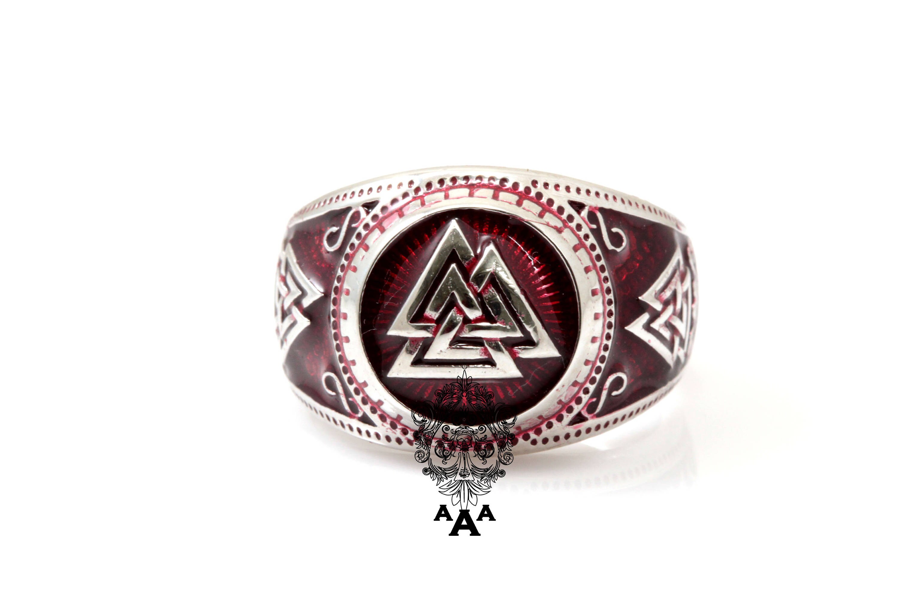 Valknut Viking Signet Ring Silver Valknut Viking Ring Red | Etsy