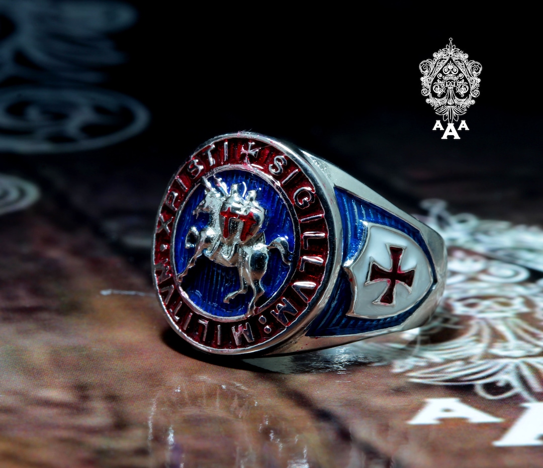 The Seal of Knights Templar Ring,ring Sterling Silver 925,red Enamel ...