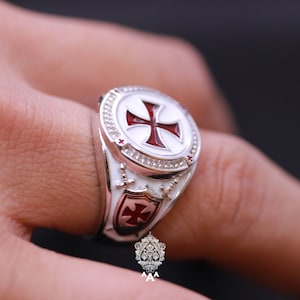 Knights Templar Cross Ring Cross Ring Silver Cross Ring Red Cross Ring ...