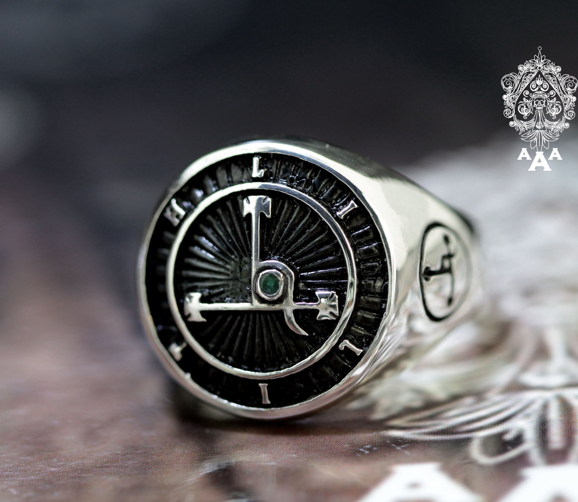 Lilith Sigil Ring,emerald Lilith Sigil Ring,sterling Silver 925 Black ...
