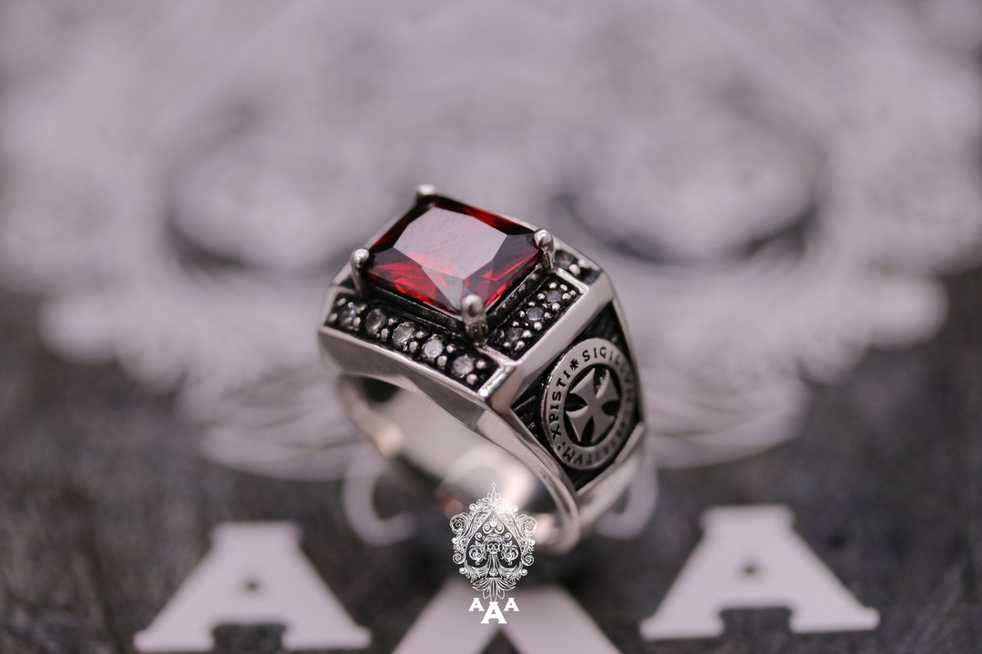 Red Stone Statement Men Ring Silver Ring Silver 925 Red CZ Statement ...