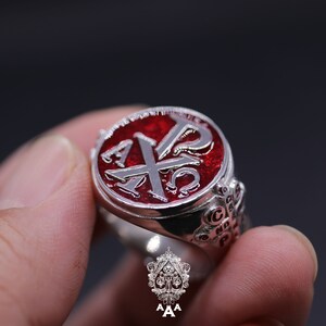 Alpha Omega Ring Silver Ring Silver 925 Alpha Omega Ring Red Enamel Chi ...