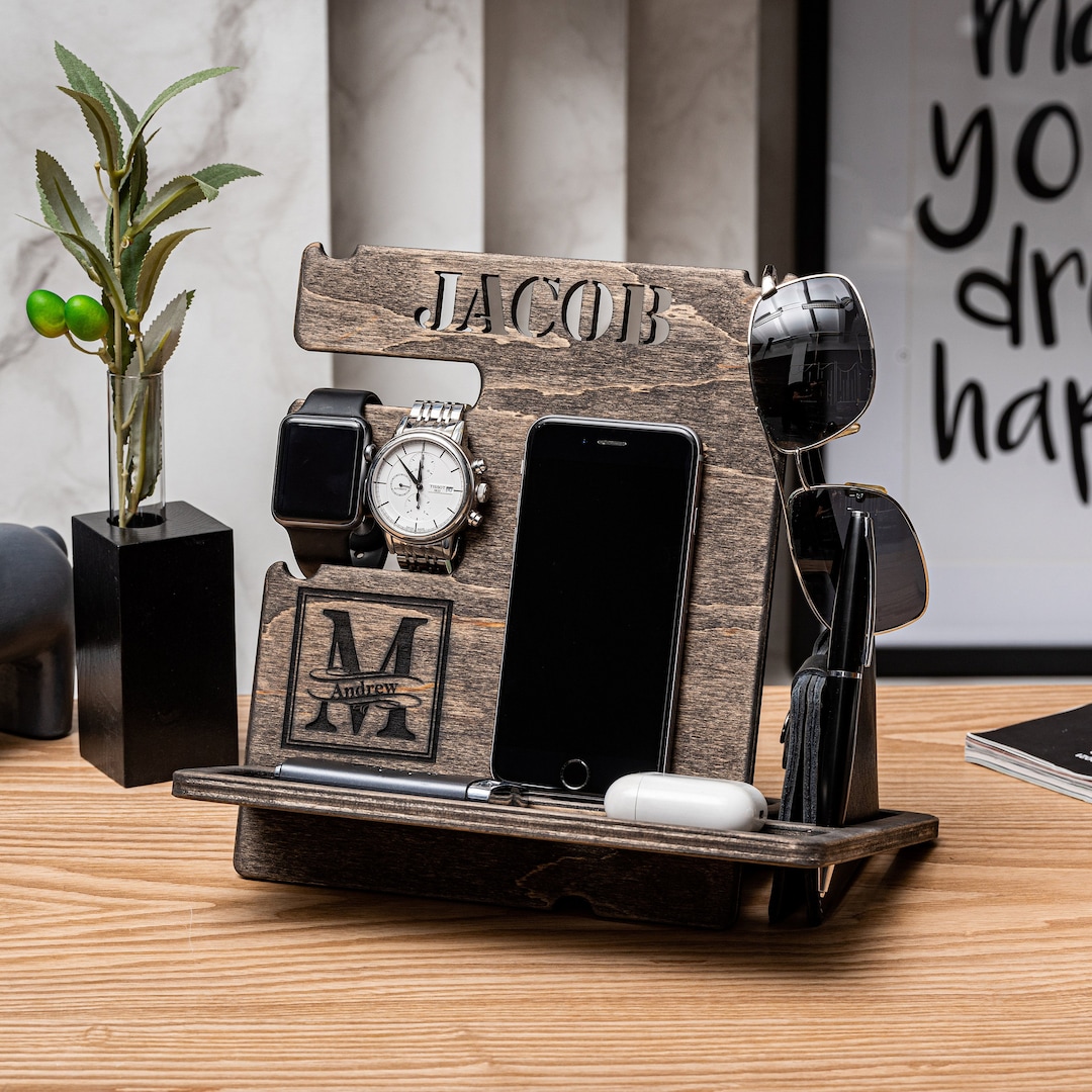 Personalized Christmas Gift . Wood Docking Station: Men's Desk ...