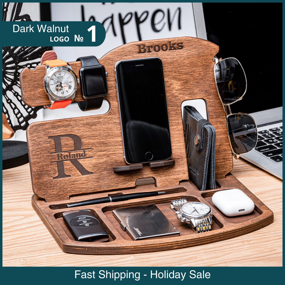 Personalized Wood Docking Station: Engraved Phone Stand, Men's ...