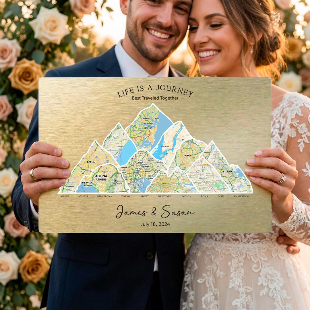 Custom Gold Travel Poster: Mountain Wall Art - 3-13 Locations - Etsy