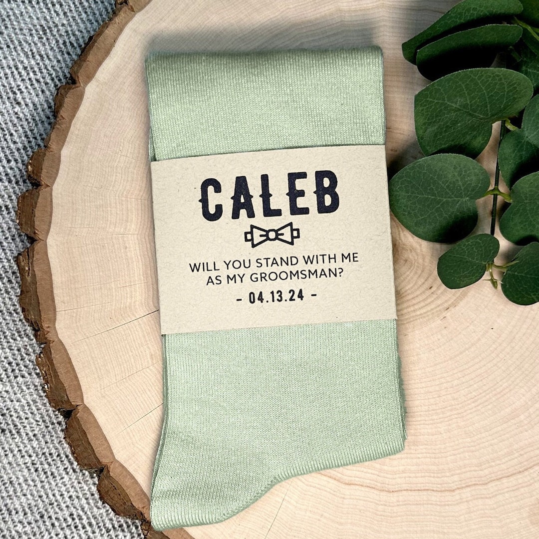 Personalized Dusty Sage Groomsmen Socks With Custom Sock Labels, Solid ...