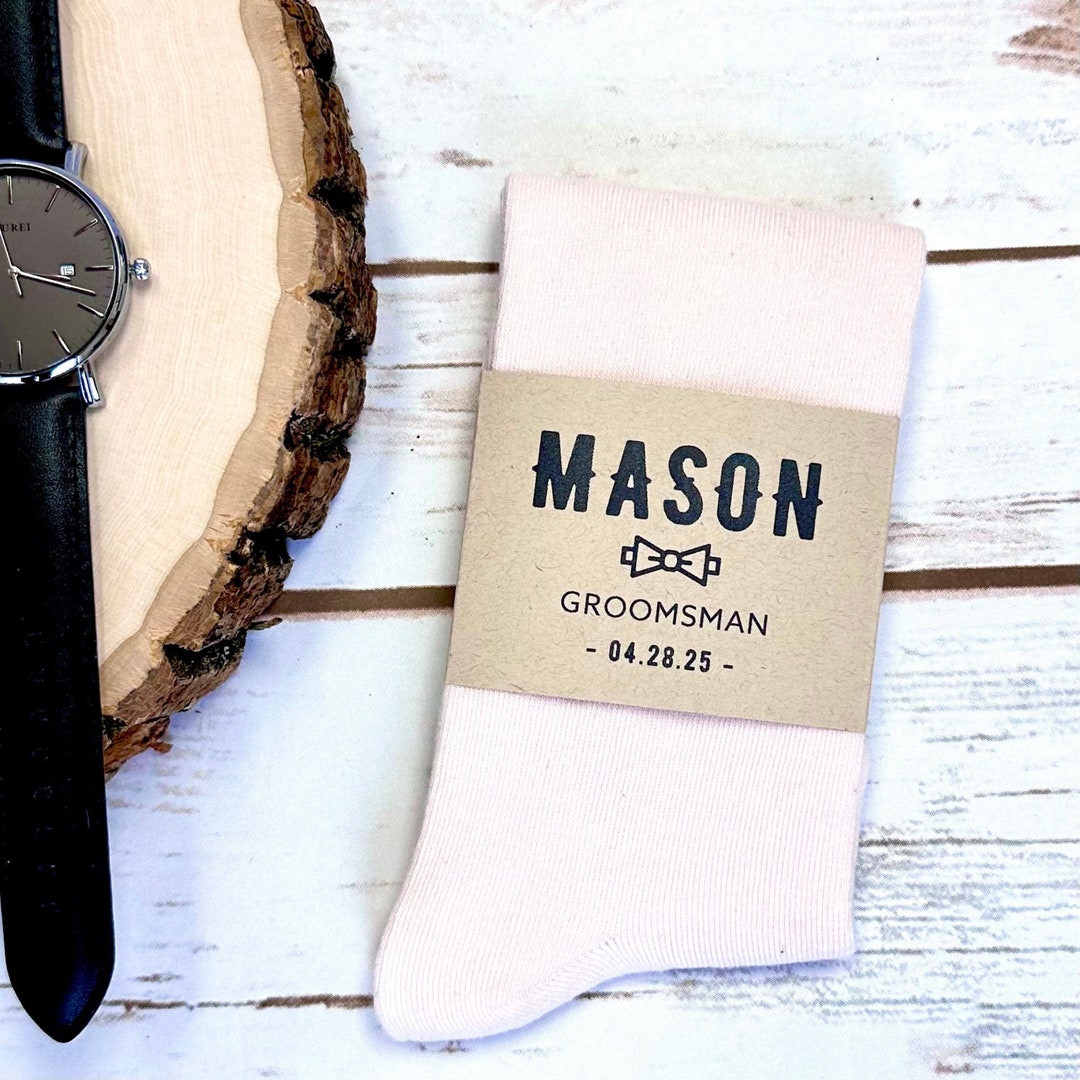 Pale Pink Groomsmen Socks With Custom Sock Labels, Personalized Solid ...