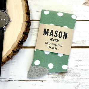 Personalized Sage Green Socks, Sage Green Polka Dot Groomsmen Socks ...