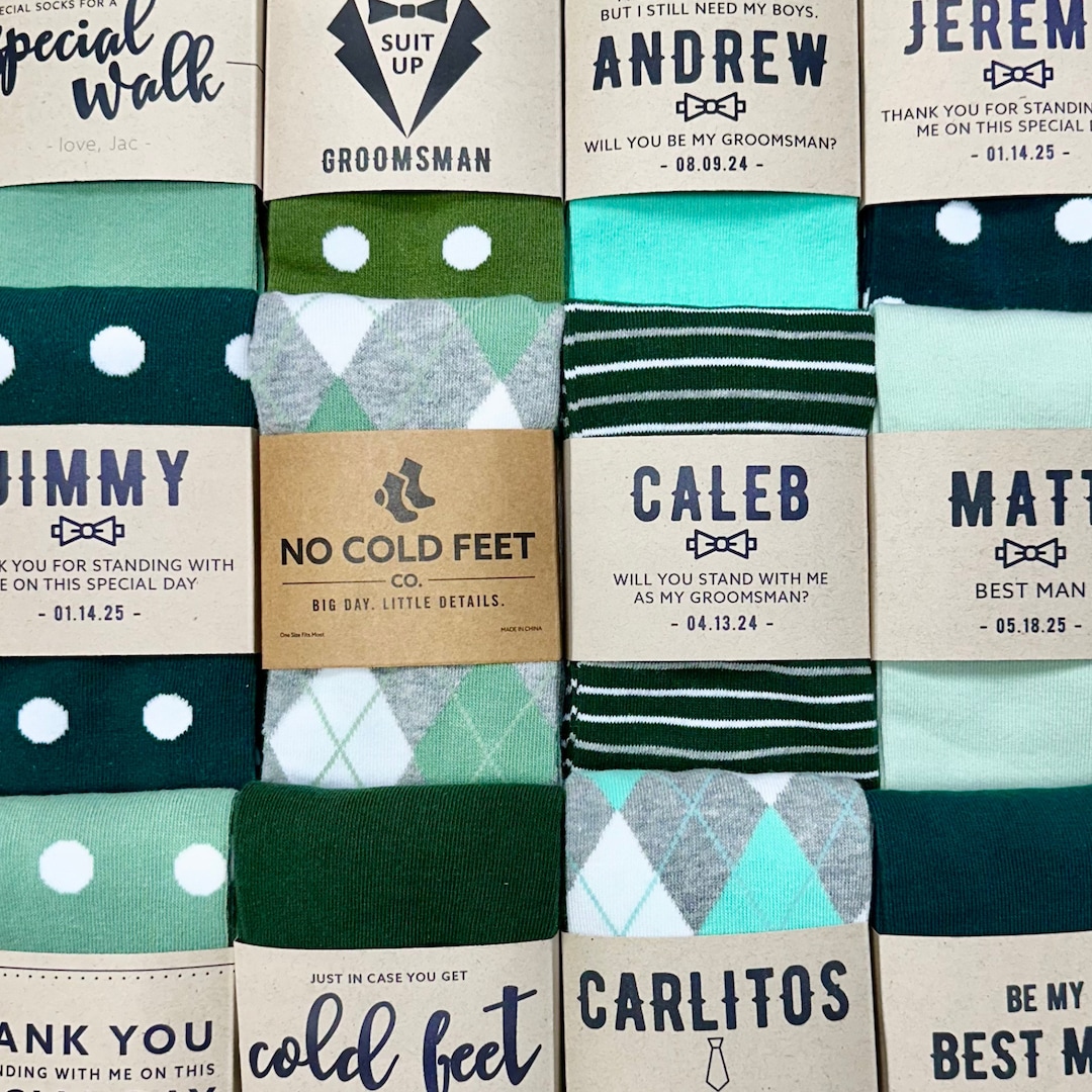 Sage Green Socks for Wedding, Personalized Groomsmen Emerald Green Men ...
