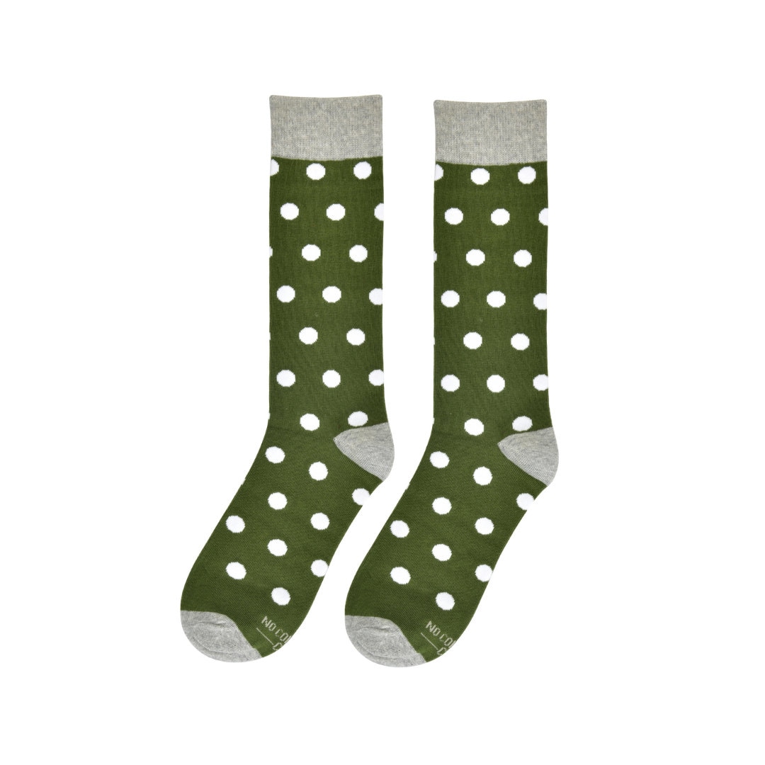 Olive Green Men's Dress Socks, Olive Socks With White Polka Dots ...