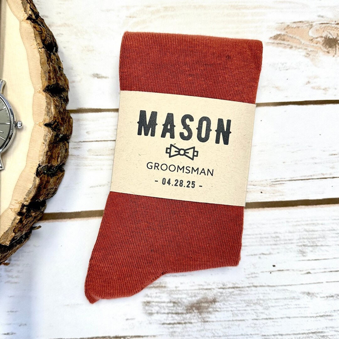 Personalized Burnt Orange Groomsmen Socks With Custom Label, Solid ...