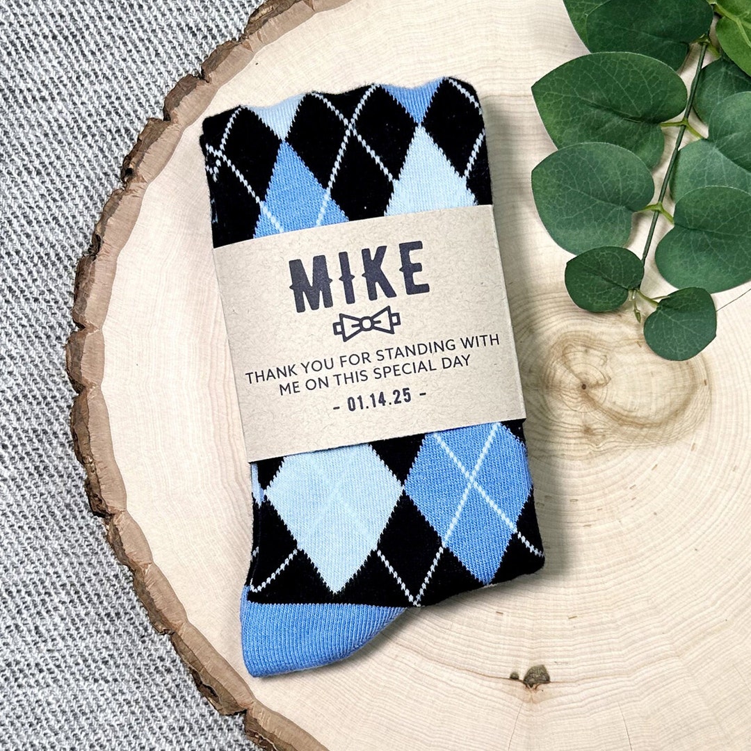 Personalized Blue and Black Argyle Groomsmen Socks With Custom Sock Labels, Black and Blue ...