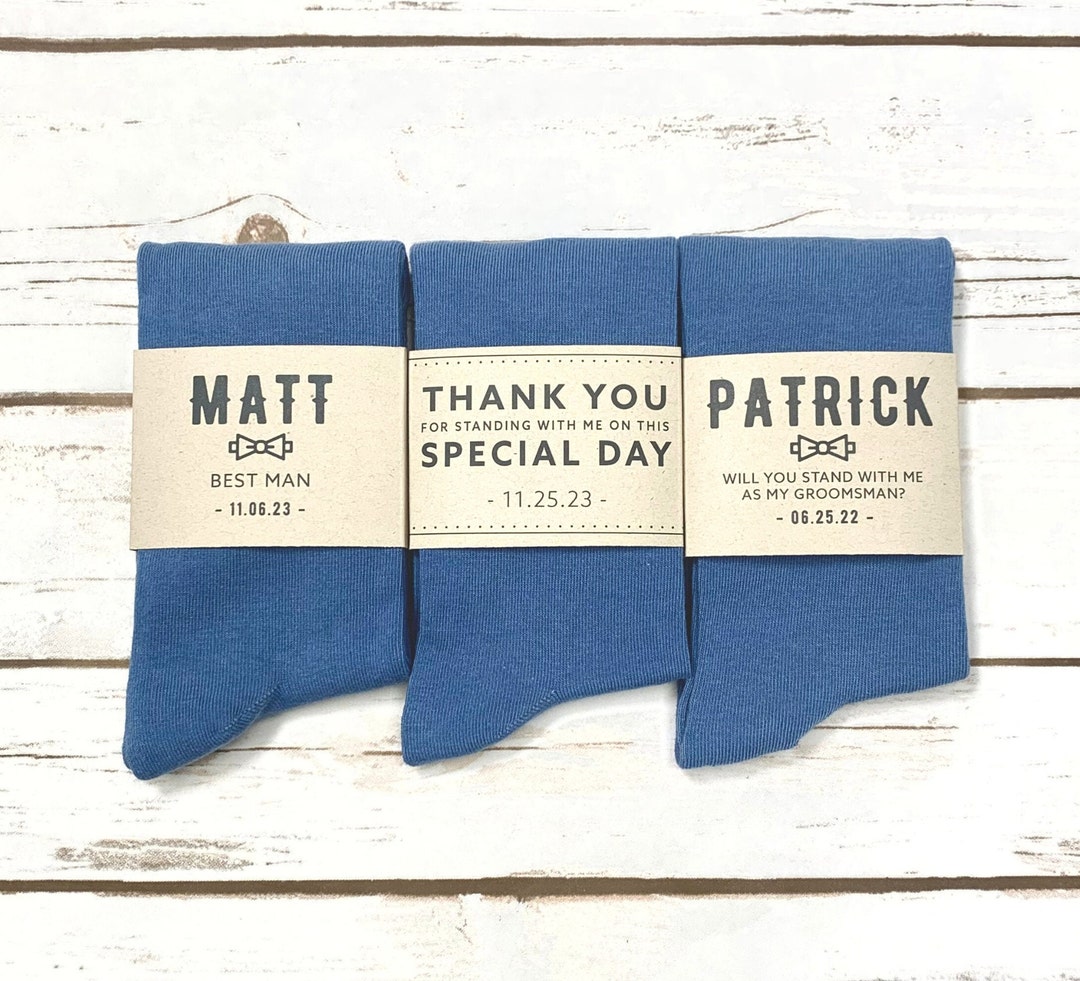 Twilight Blue Groomsmen Socks With Custom Labels, Solid Steel Blue ...