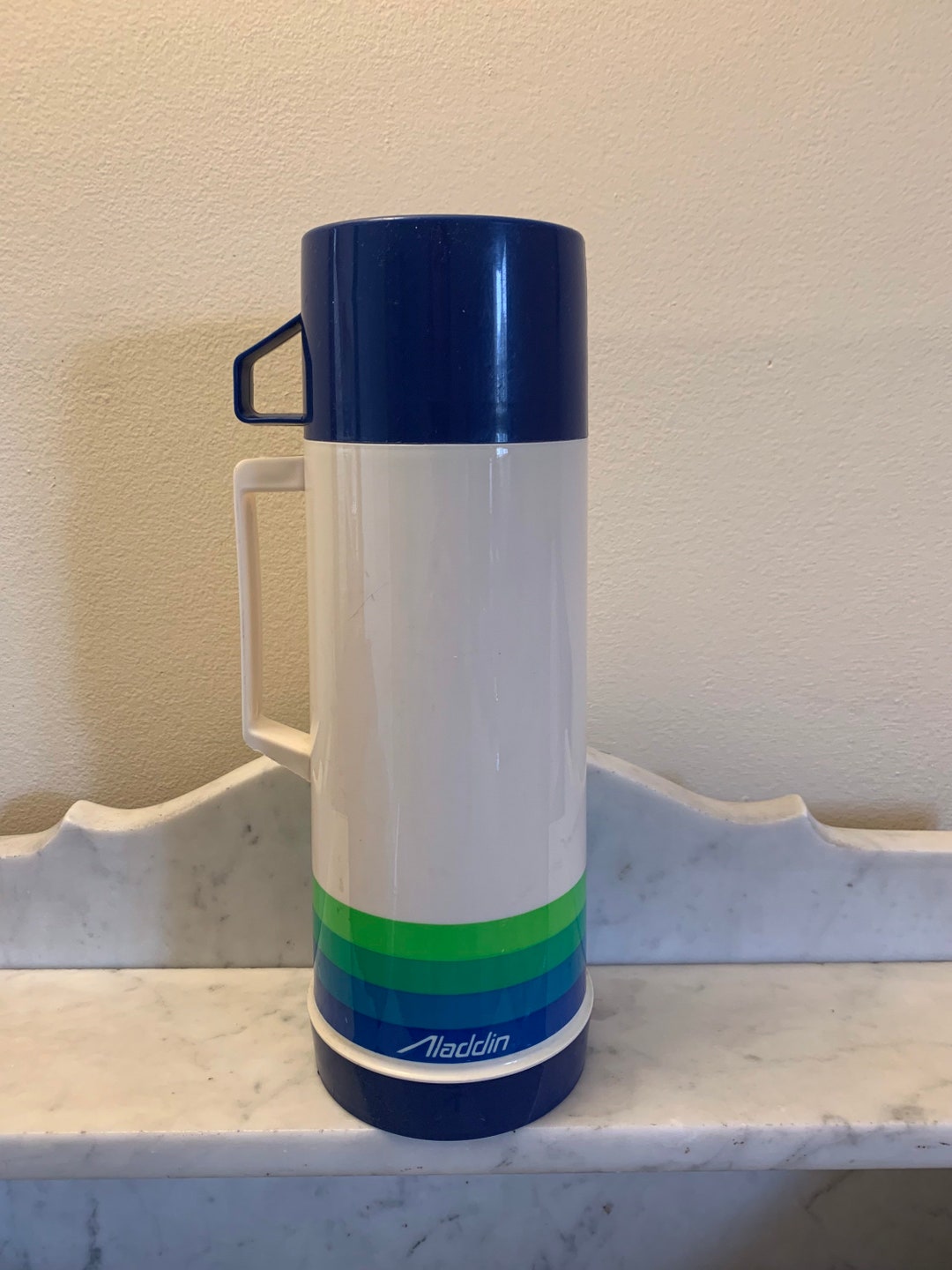 Vintage Beige and Blue Aladdin Thermos - Etsy