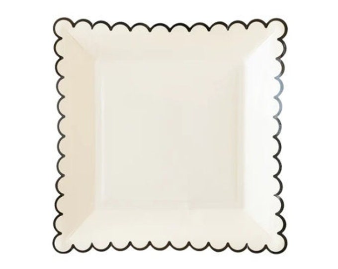 Cream With Black Edge Scalloped Paper Plates - Etsy