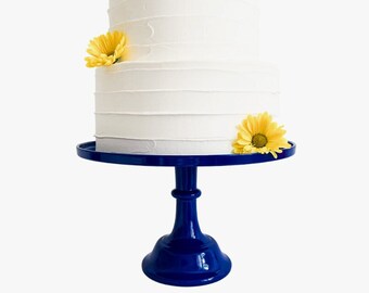 1930s Art Deco Cobalt Blue Pressed Glass Pedestal Cake Stand, Blue Cake ...