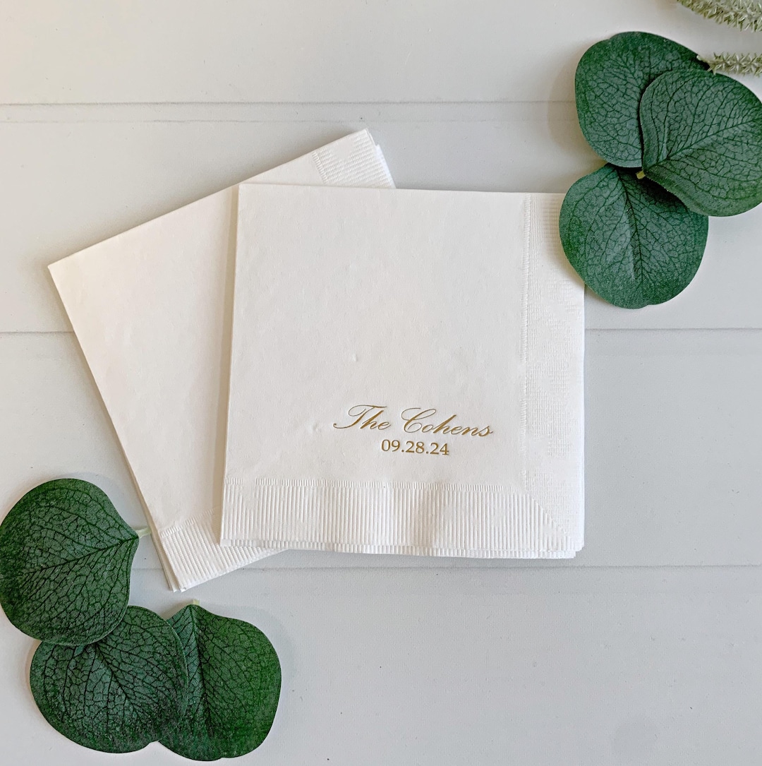 Personalized Wedding Cocktail Napkins - Elegant Script Anniversary ...