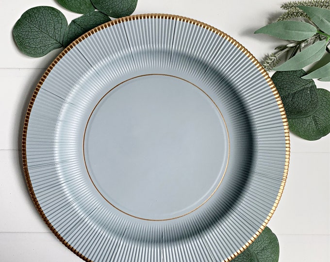 Dusty Blue Paper Dinner Plates With Gold: Talavera Sunray Design, Set ...