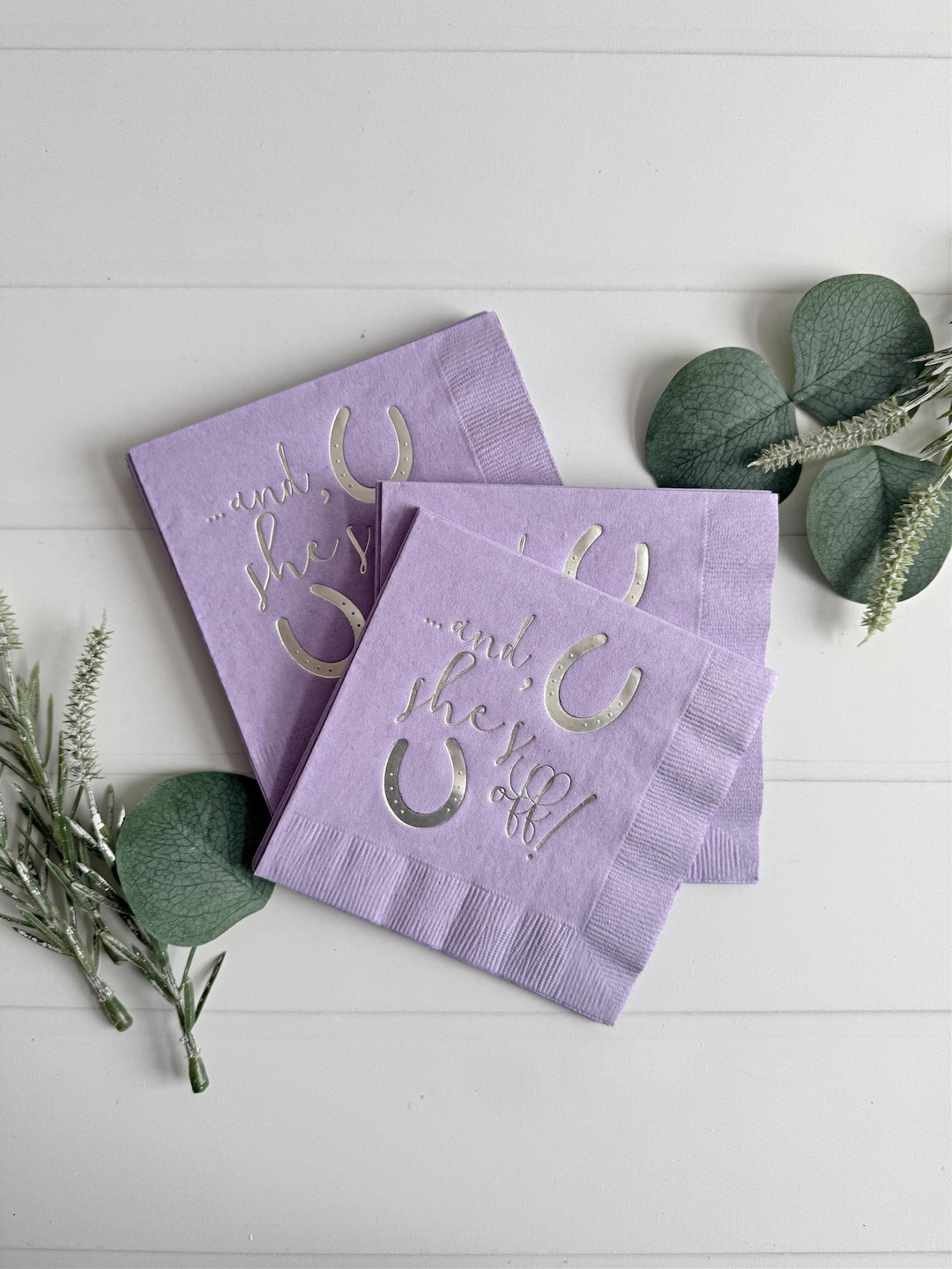 And She's off Derby Cocktail Napkins - Lavender and Silver Derby Bridal ...