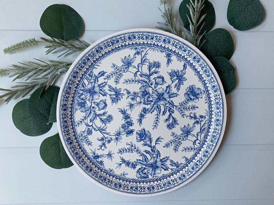 Blue Toile Dinner Plates - Bold Floral - Etsy