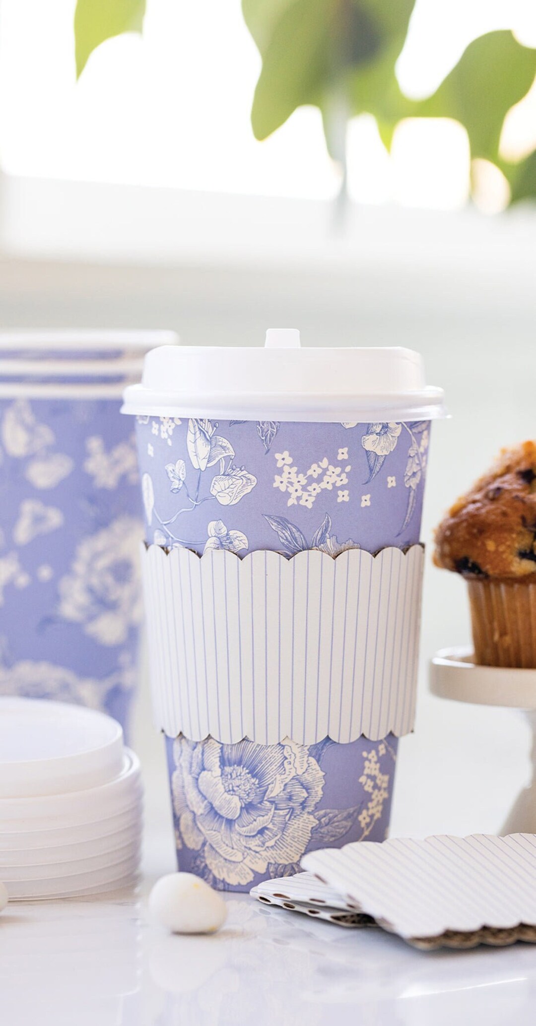 Periwinkle Blue Floral Paper Coffee Cups - Etsy