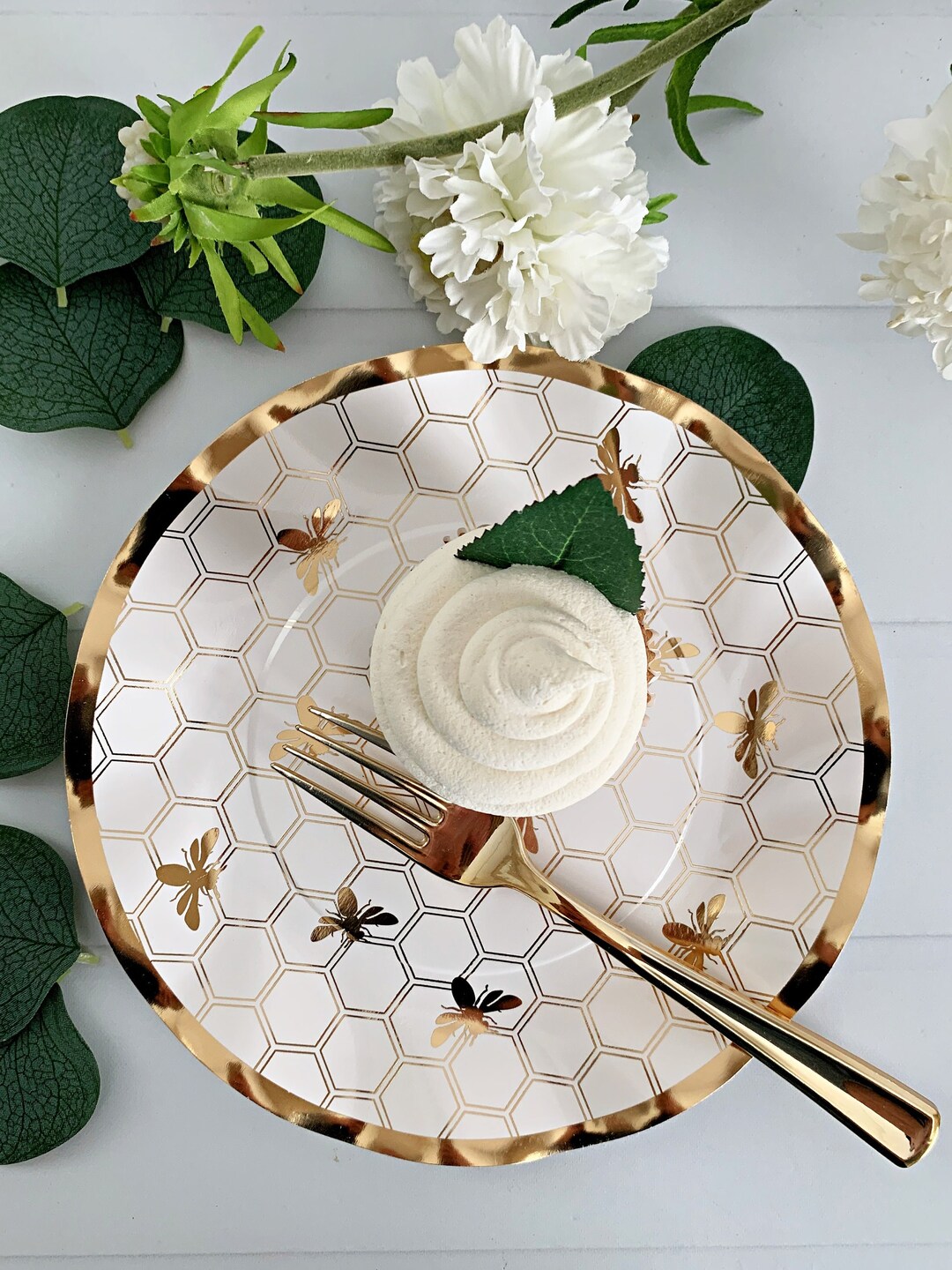 Gold Bee Dessert Plates | Set of 8 Found Her Honey Theme Party Plates ...