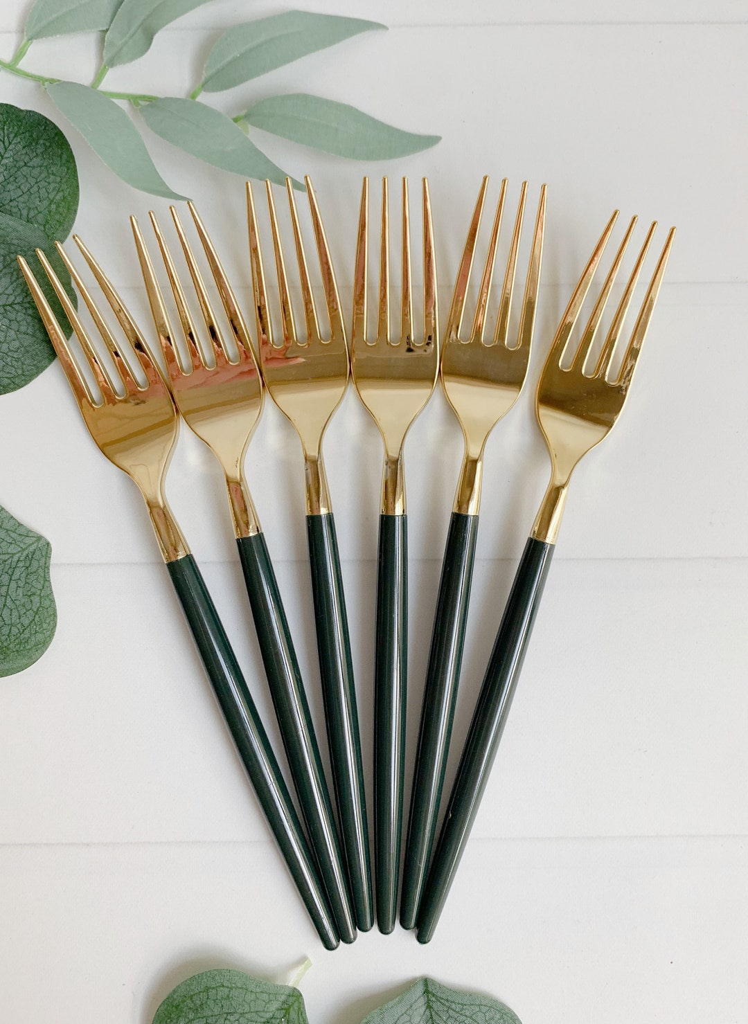 Emerald & Gold Modern Forks - Etsy